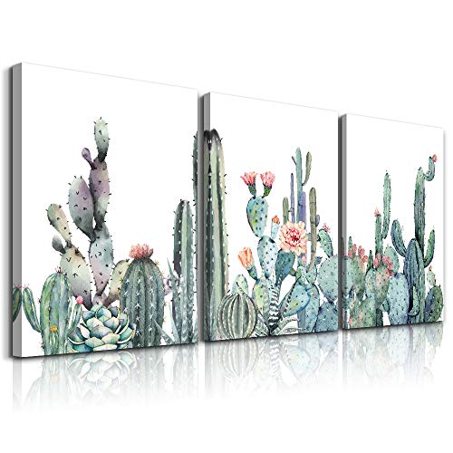 Canvas Wall Art for bedroom living room Canvas Prints Artwork bathroom Wall Decor Green plants Succulent cactus flower painting 12" x 16" 3 Pieces modern Framed Ready to hang Office Home Decorations