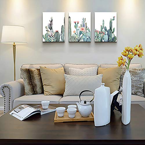 Canvas Wall Art for bedroom living room Canvas Prints Artwork bathroom Wall Decor Green plants Succulent cactus flower painting 12" x 16" 3 Pieces modern Framed Ready to hang Office Home Decorations