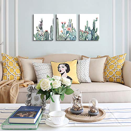 Canvas Wall Art for bedroom living room Canvas Prints Artwork bathroom Wall Decor Green plants Succulent cactus flower painting 12" x 16" 3 Pieces modern Framed Ready to hang Office Home Decorations