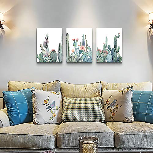 Canvas Wall Art for bedroom living room Canvas Prints Artwork bathroom Wall Decor Green plants Succulent cactus flower painting 12" x 16" 3 Pieces modern Framed Ready to hang Office Home Decorations