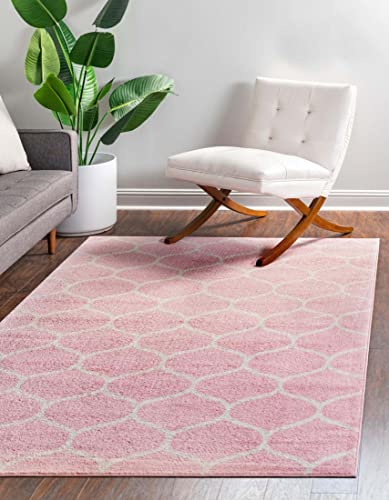 Unique Loom Trellis Frieze Collection Area Rug - Rounded (4' 1" x 6' 1", Light Pink/ Ivory)