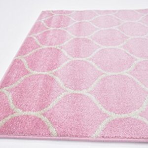 Unique Loom Trellis Frieze Collection Area Rug - Rounded (4' 1" x 6' 1", Light Pink/ Ivory)