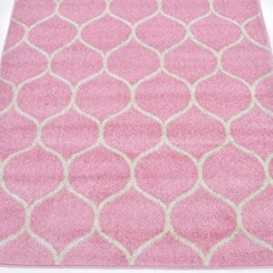 Unique Loom Trellis Frieze Collection Area Rug - Rounded (4' 1" x 6' 1", Light Pink/ Ivory)