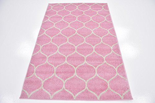 Unique Loom Trellis Frieze Collection Area Rug - Rounded (4' 1" x 6' 1", Light Pink/ Ivory)