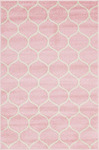 Unique Loom Trellis Frieze Collection Area Rug - Rounded (4' 1" x 6' 1", Light Pink/ Ivory)