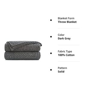 Longhui bedding Grey Knitted Throw Blanket for Couch, Soft, Cozy Machine Washable 100% Cotton Sofa Knit Blankets, Heavy 3.0lb Weight, 50 x 63 Inches, Gray and White Color,Laundry Bag Included