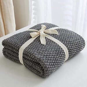 Longhui bedding Grey Knitted Throw Blanket for Couch, Soft, Cozy Machine Washable 100% Cotton Sofa Knit Blankets, Heavy 3.0lb Weight, 50 x 63 Inches, Gray and White Color,Laundry Bag Included