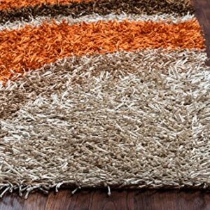 Rizzy Home Kempton Collection Polyester Area Rug, 5' x 7', Multi/Orange/Brown/Khaki Stripe