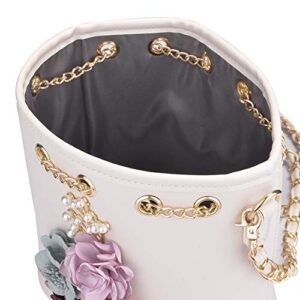 QZUnique Women's PU Leather Flower Drawstring Bucket Bag Crossbody Bag Shoulder Bag Purse