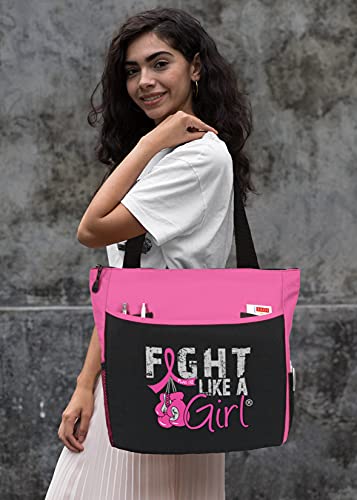 Fight Like a Girl Knockout Dakota 5-Pocket Tote Bag for Breast Cancer Awareness - Pink