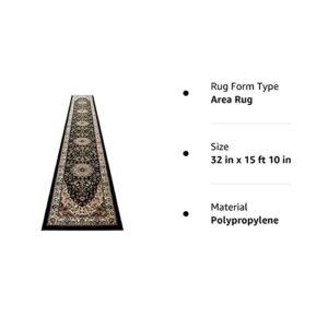 Bellagio Traditional Area Rug Runner 32 Inch X 15 Feet 10 Inch Black 401