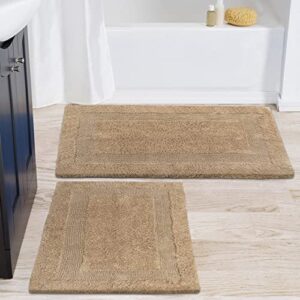 chardin home – 100% cotton reversible bathroom 2-piece bath rug set – 21”x34” & 17”x24”, loop/cut pattern absorbent super soft comfort quick dry durable hotel spa mats, machine washable, beige