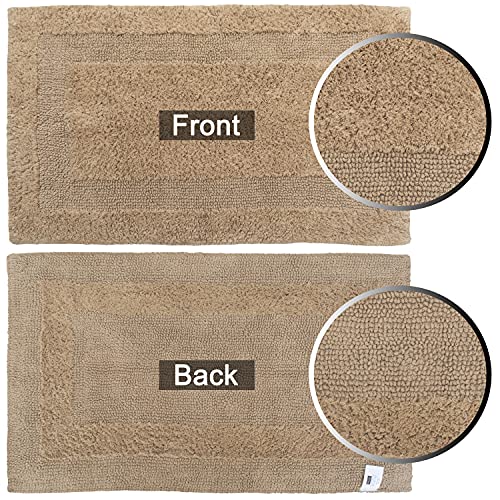 Chardin home - 100% Cotton Reversible Bathroom 2-Piece Bath Rug Set – 21”x34” & 17”x24”, Loop/Cut Pattern Absorbent Super Soft Comfort Quick Dry Durable Hotel Spa mats, Machine Washable, Beige