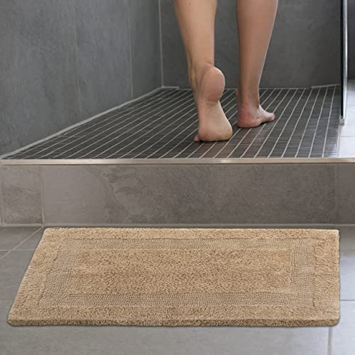 Chardin home - 100% Cotton Reversible Bathroom 2-Piece Bath Rug Set – 21”x34” & 17”x24”, Loop/Cut Pattern Absorbent Super Soft Comfort Quick Dry Durable Hotel Spa mats, Machine Washable, Beige