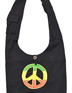 Hippie Bag - Boho Bag - Hobo Hippie Purse - Indie Style Hippie Crossbody Bag - Bohemian Sling Shoulder Bag by Mandala Crafts, Peace Sign