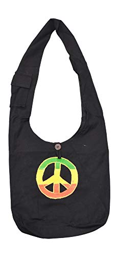 Hippie Bag - Boho Bag - Hobo Hippie Purse - Indie Style Hippie Crossbody Bag - Bohemian Sling Shoulder Bag by Mandala Crafts, Peace Sign