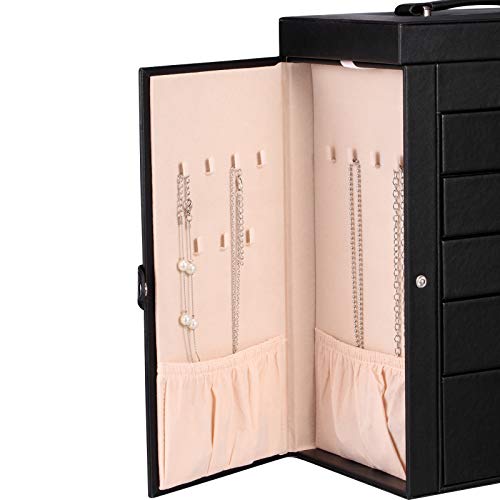 Homde 2 in 1 Huge Jewelry Box/Organizer/Case Faux Leather with Small Travel Case, Gift for Girls or Women (Black)