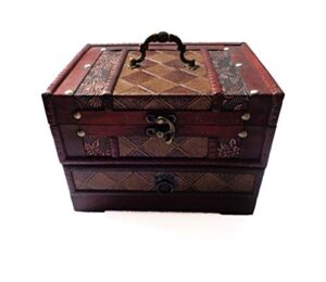 isoto retro vintage wooden jewelry box storage box organizer container case chest trinket box with mirror for gilrs girlfriend women for mother’s day (style 2)