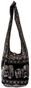 sling cross body bag shopping cotton over 40 prints owl koi turtle daisy peacock aztec paisley elephant yam shoulder big (black elephant)