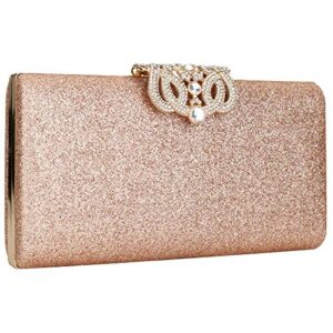 womens glitter evening bag bling cocktail party sequin handbag prom party wedding purse (rose gold color)