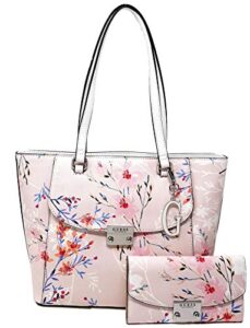 guess women’s logo floral front pocket tote bag handbag & wallet set