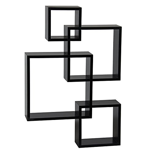 NewMultis Decorative Wall Mounted Shelf 4 Cube Intersecting Floating Square Shelves Home Decor Furniture Black