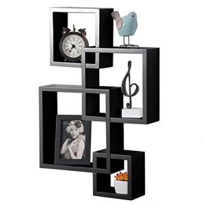 NewMultis Decorative Wall Mounted Shelf 4 Cube Intersecting Floating Square Shelves Home Decor Furniture Black