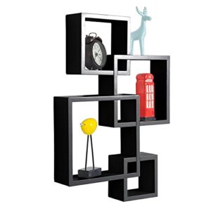 NewMultis Decorative Wall Mounted Shelf 4 Cube Intersecting Floating Square Shelves Home Decor Furniture Black