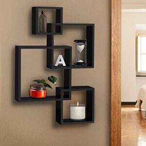 NewMultis Decorative Wall Mounted Shelf 4 Cube Intersecting Floating Square Shelves Home Decor Furniture Black