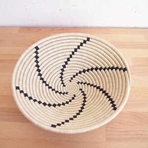 African Basket- Tanga/Rwanda Basket/Woven Bowl/Sisal & Sweetgrass Basket/Tan, Black