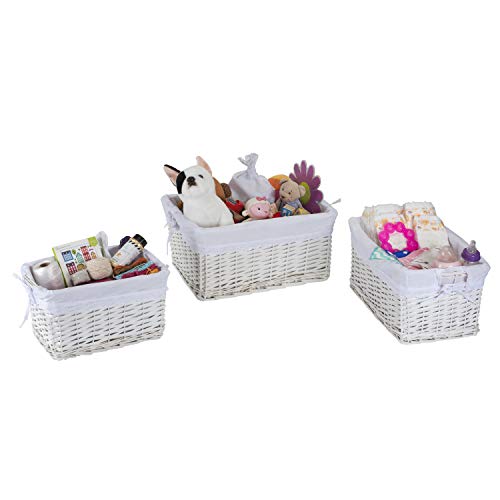 Three Nesting Wicker Nursery Baskets with Fabric Liners