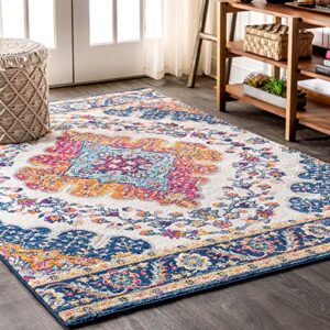 jonathan y bohemian flair boho vintage medallion area-rug 5′ 3″ x 7′ 7″ blue/multi (bmf106a-5)