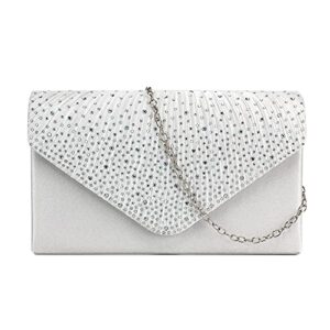 goclothod evening envelope women rhinestone satin clutch purse cocktail wedding party bridal handbag white