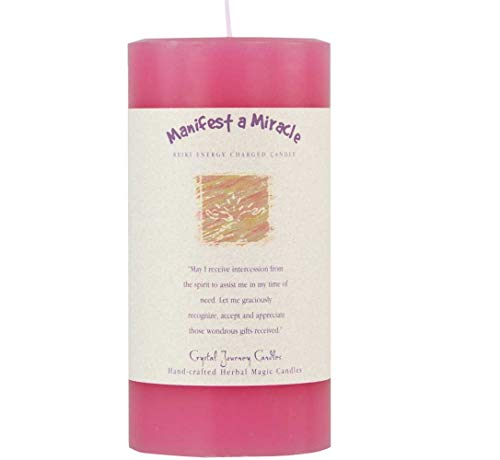 6" X 3" Crystal Journey Herbal Magic Reiki Charged Pillar Candle - Manifest a Miracle