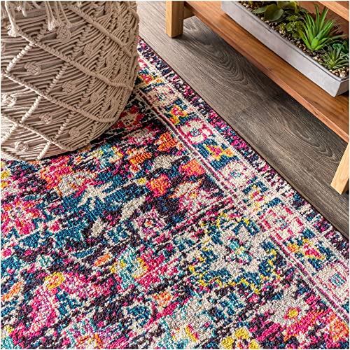 JONATHAN Y MDP200A-28 Modern Persian Boho Floral Bohemian Vintage Country Indoor Area-Rug Country Easy-Cleaning Bedroom Kitchen Living Room Non Shedding, 2 ft x 8 ft, Multi,Purple