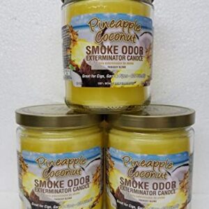 Smoke Odor Exterminator 13 oz Jar Candles Pineapple & Coconut, (3)