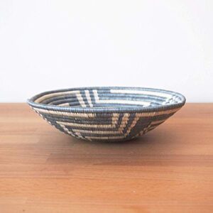 Small African Basket- Malindi/Rwanda Basket/Woven Bowl/Sisal & Sweetgrass Basket/Gray-Blue, White