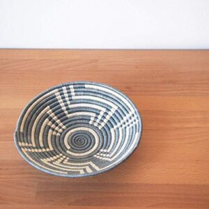 Small African Basket- Malindi/Rwanda Basket/Woven Bowl/Sisal & Sweetgrass Basket/Gray-Blue, White