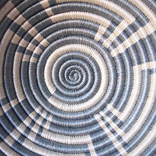 Small African Basket- Malindi/Rwanda Basket/Woven Bowl/Sisal & Sweetgrass Basket/Gray-Blue, White