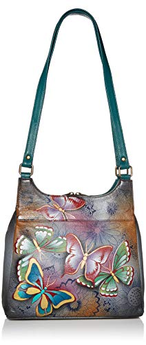 Anna by Anuschka womens Anna Anuschka Genuine Leather Medium Hobo-butterfly Paradise Satchel Bag, Butterfly Paradise, One Size US