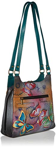 Anna by Anuschka womens Anna Anuschka Genuine Leather Medium Hobo-butterfly Paradise Satchel Bag, Butterfly Paradise, One Size US