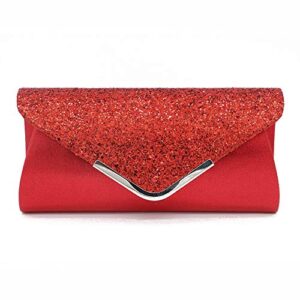 womens shining envelope clutch purses evening bag handbags wedding party prom glamour wedding purse (red)