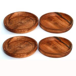 kaizen casa 4 piece set, natural acacia wood coasters, set of 4