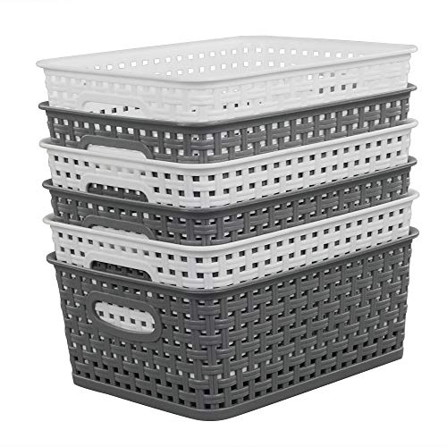 Cand Plastic Storage Baskets, Set of 6 (White, Grey)