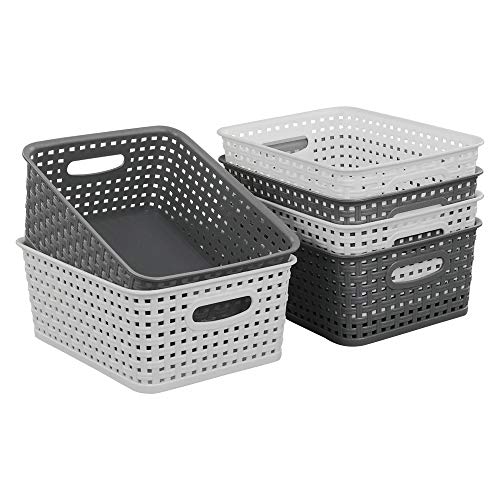 Cand Plastic Storage Baskets, Set of 6 (White, Grey)