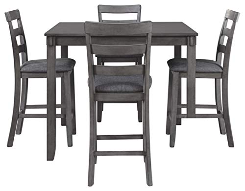 Signature Design by Ashley Bridson 5 Piece Counter Height Dining Room Set, Includes Table & 4 Bar Stools, Gray (Pack of 1)