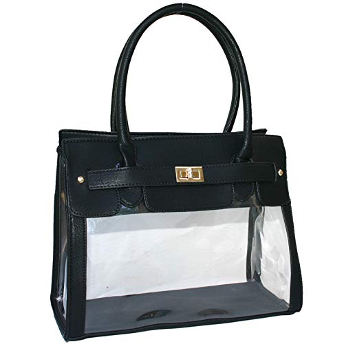 Clear Transparent Tote Purse Beach Bag Handbag -Black