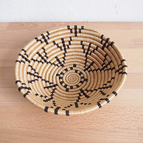 Small African Basket- Mugusa/Rwanda Basket/Woven Bowl/Sisal & Sweetgrass Basket/Tan, Black