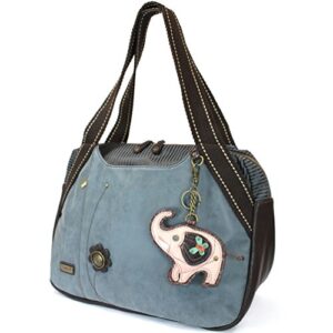 chala large bowling tote bag with coin purse stone gray (elephant – indigo)