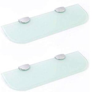 BSM Marketing Set of Two Glass Shelves with Curved Corners 6mm Thick Toughened Glass Clear Bathroom Kitchen Bedroom 500mm x 100mm (20" Approx) with Large Chrome Finish Supports